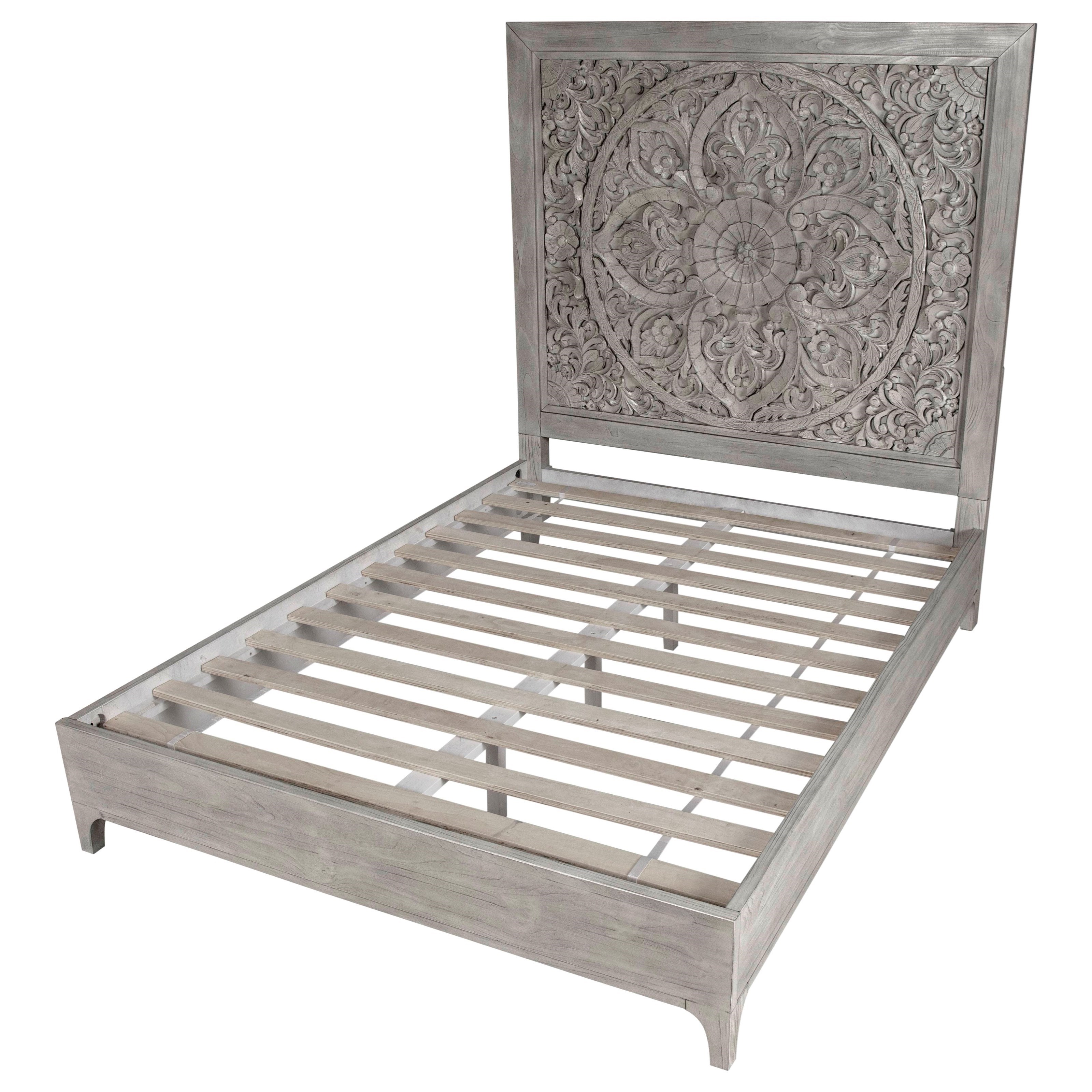Boho Chic California King Platform Bed in Washed White